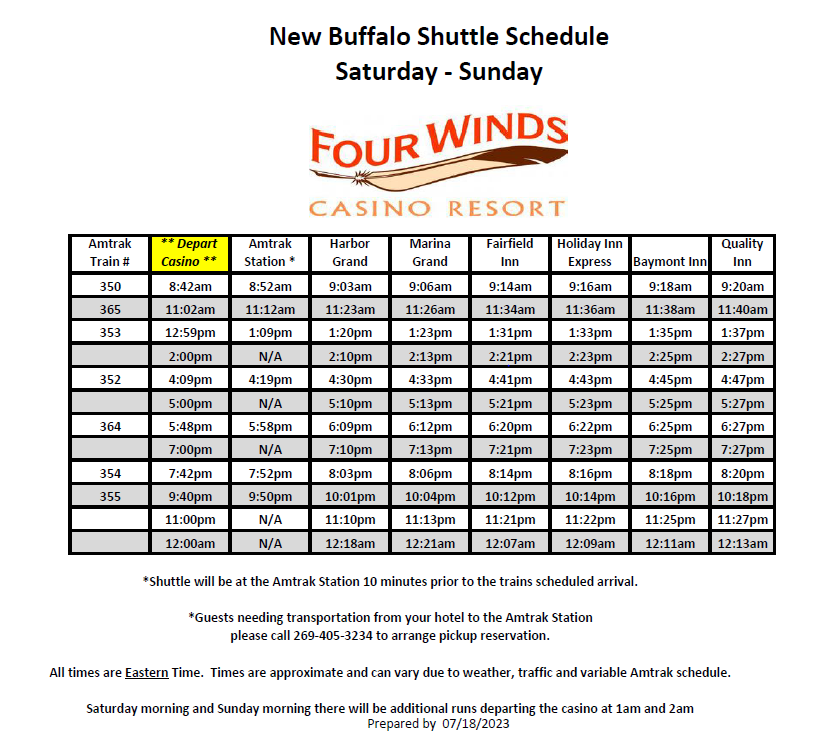 New Buffalo Local Shuttle Schedule – Four Winds Casinos