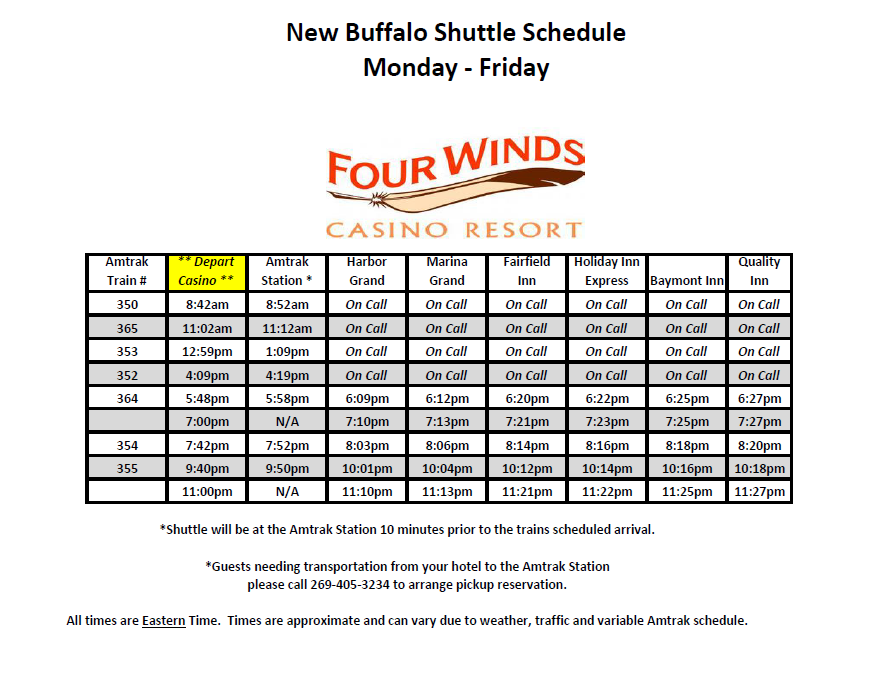 New Buffalo Local Shuttle Schedule – Four Winds Casinos